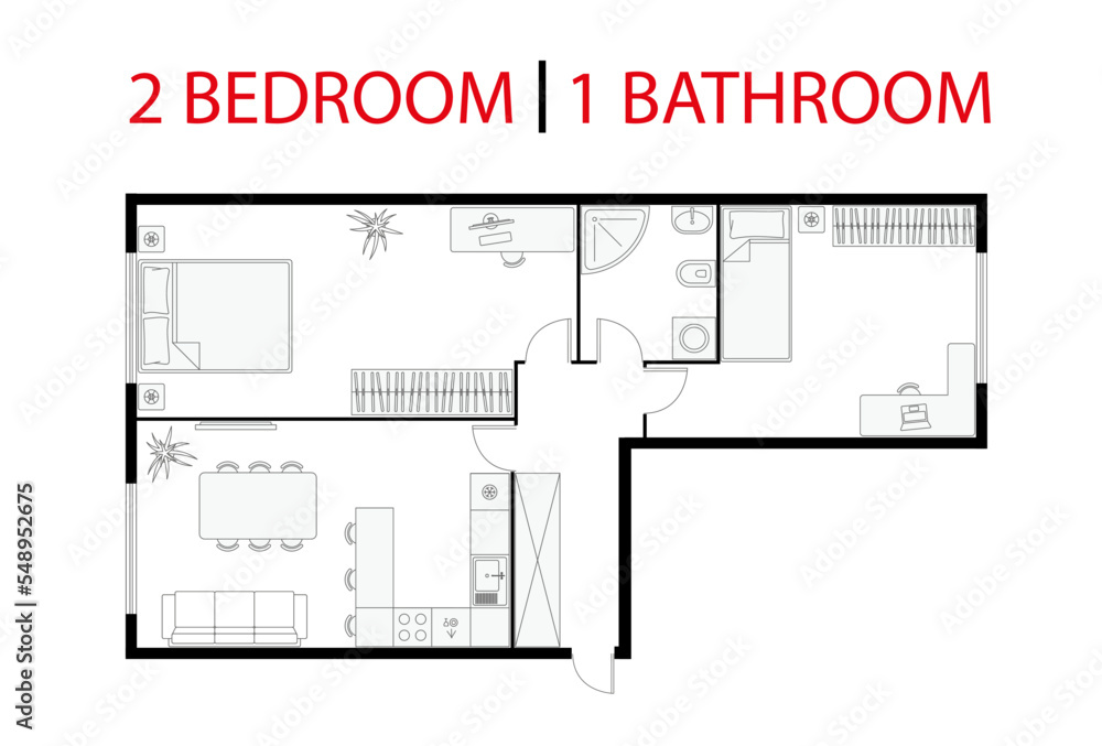 Plan floor apartment. Studio, condominium. Two bedroom layout floor ...