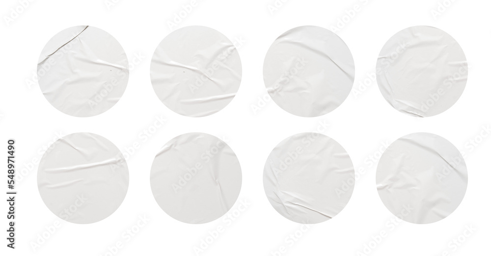White stickers mockup. Blank labels of different shapes, circle ...
