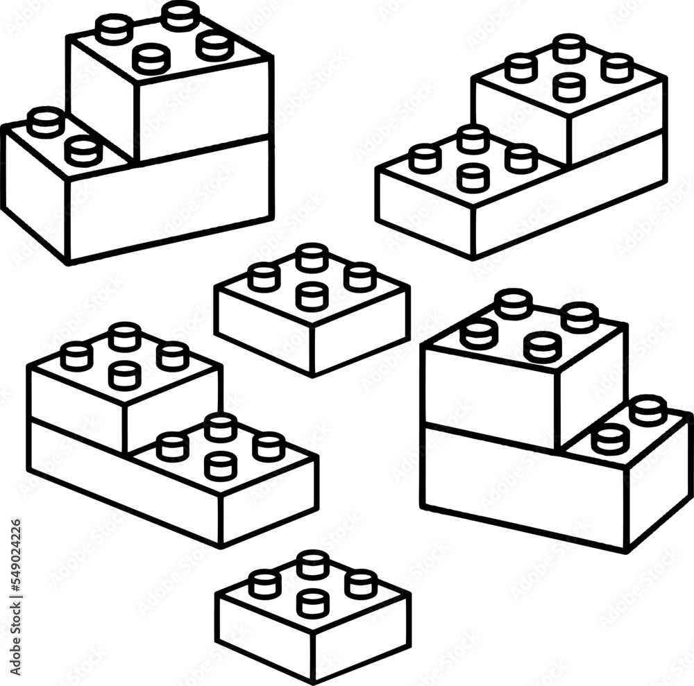 Set of building toys from contour lines with 3D perspective views of ...