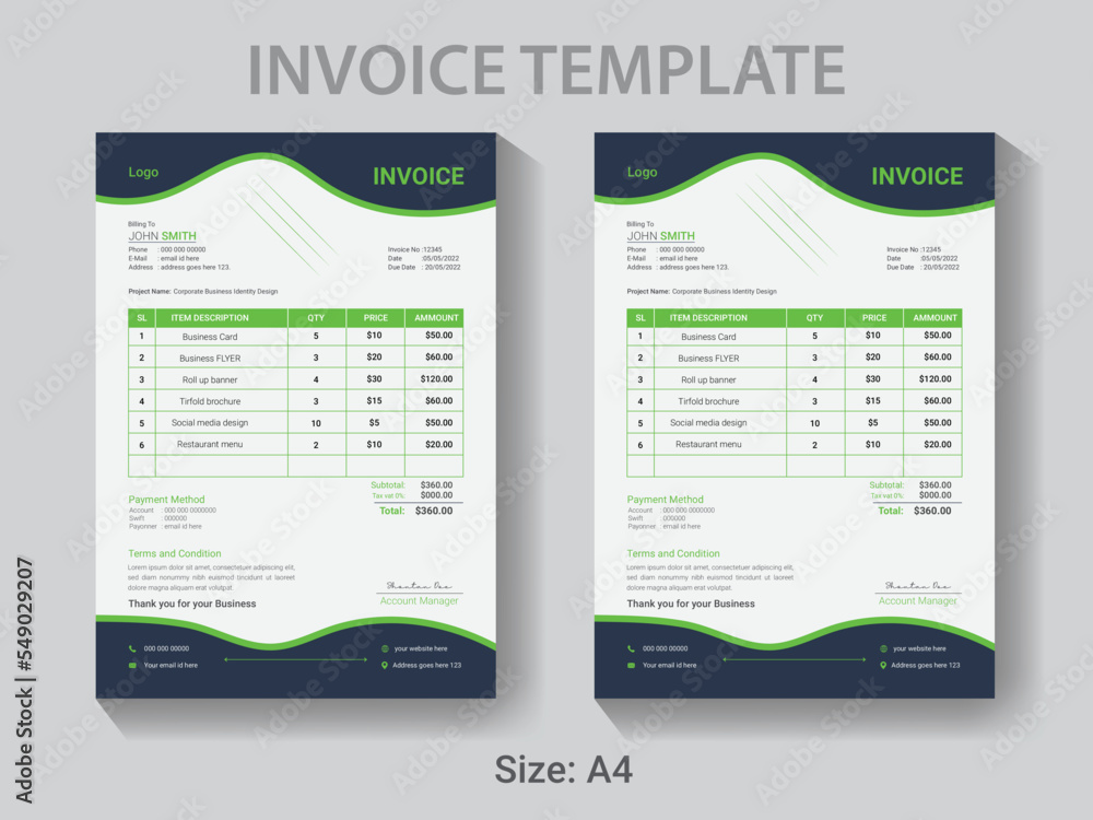 Professional Invoice design template, easy editable bill receipt layout ...