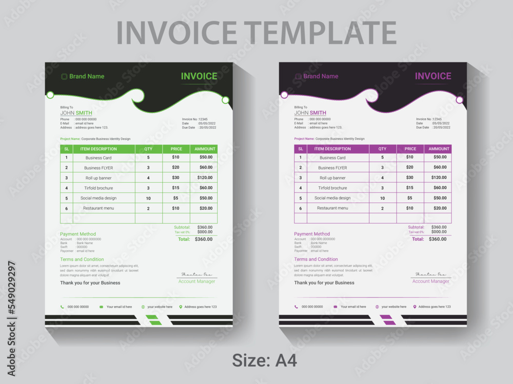 Professional Invoice design template, easy editable bill receipt layout ...