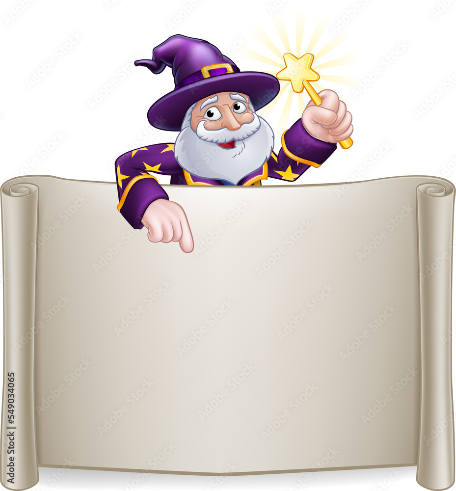 Wizard Cartoon Character Sign Scroll Stock Illustration | Adobe Stock