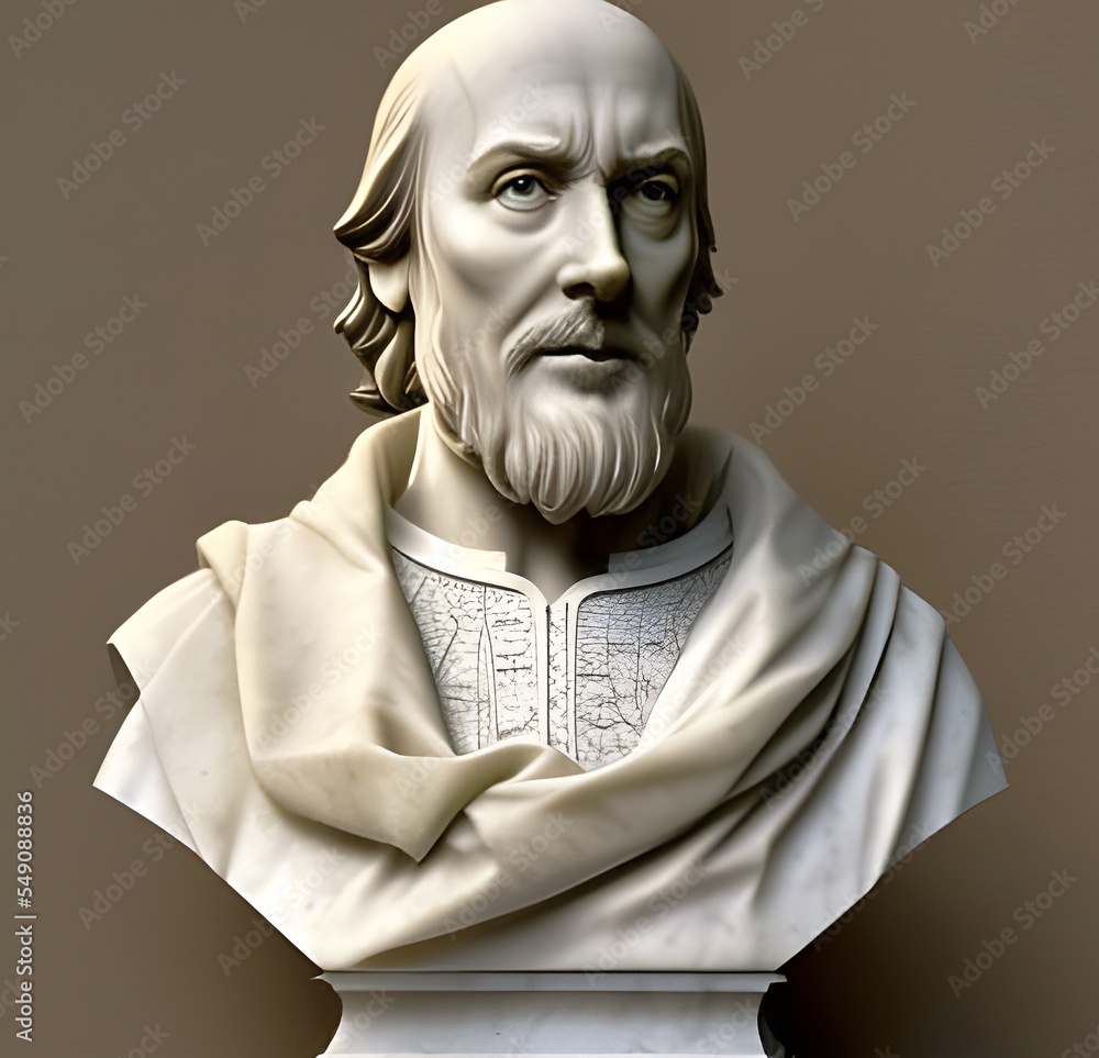 3D illustration featuring a white marble bust of renaissance era ...