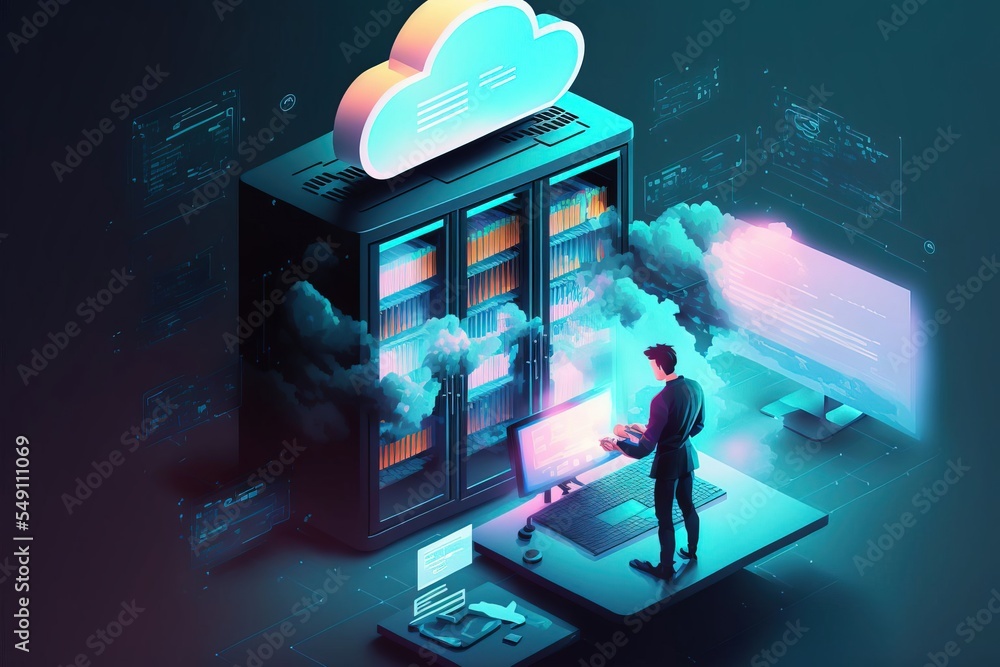 Illustration Stock business technology cloud computing service concept and datacenter storage ...