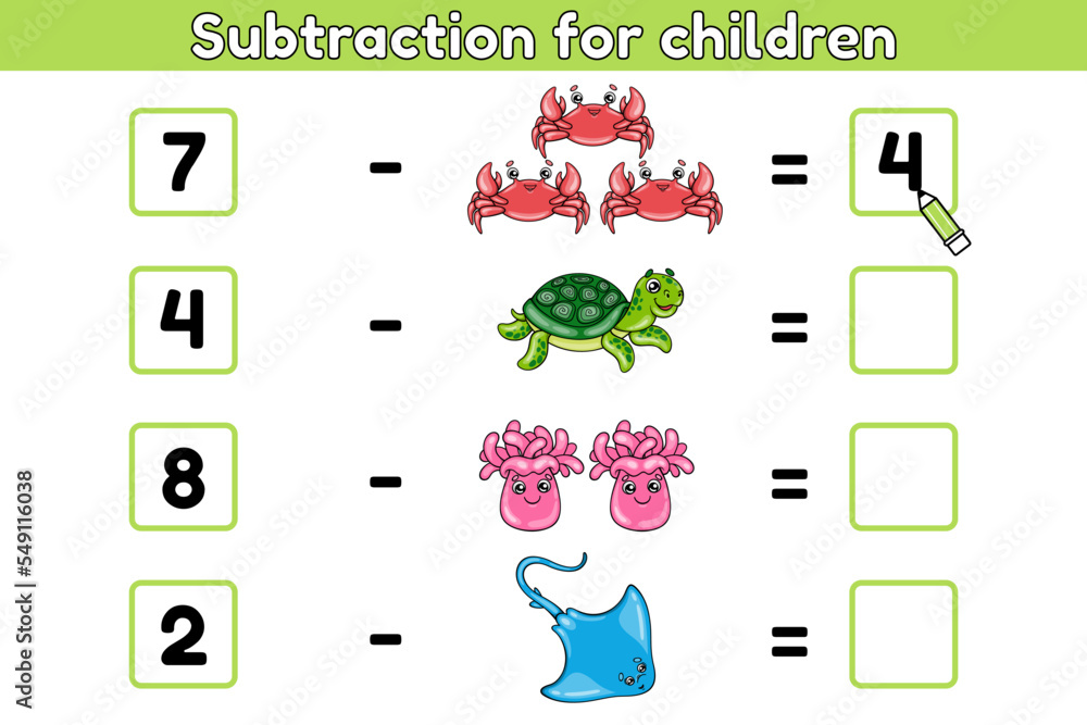 Math game for children. Subtraction. Educational activity for preschool ...