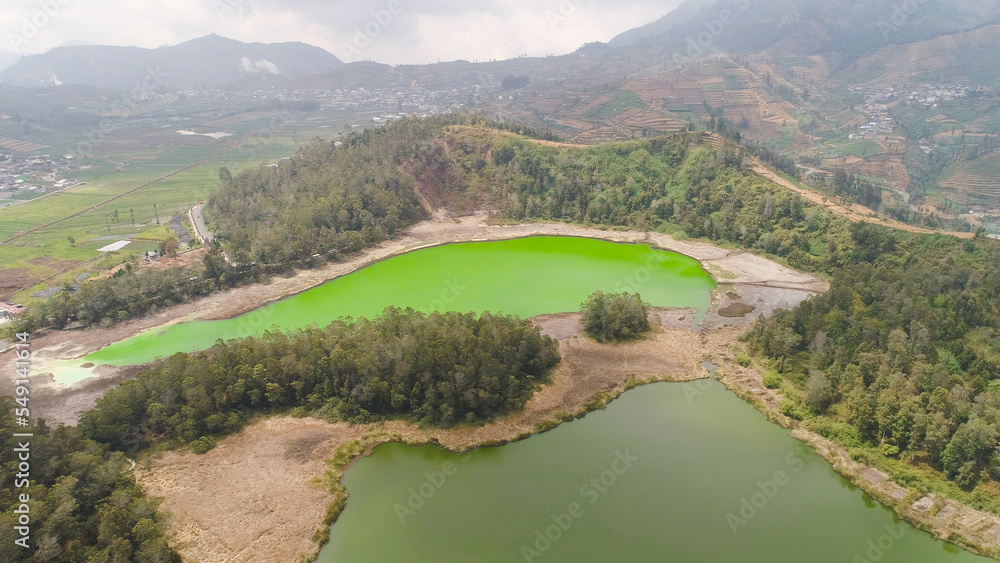 volcanic sulfur lake telaga warna in dieng plateau, java Indonesia ...