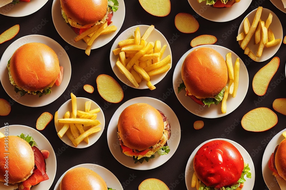 Hamburger Burger French Fries Seamless Texture Pattern Tiled Repeatable ...