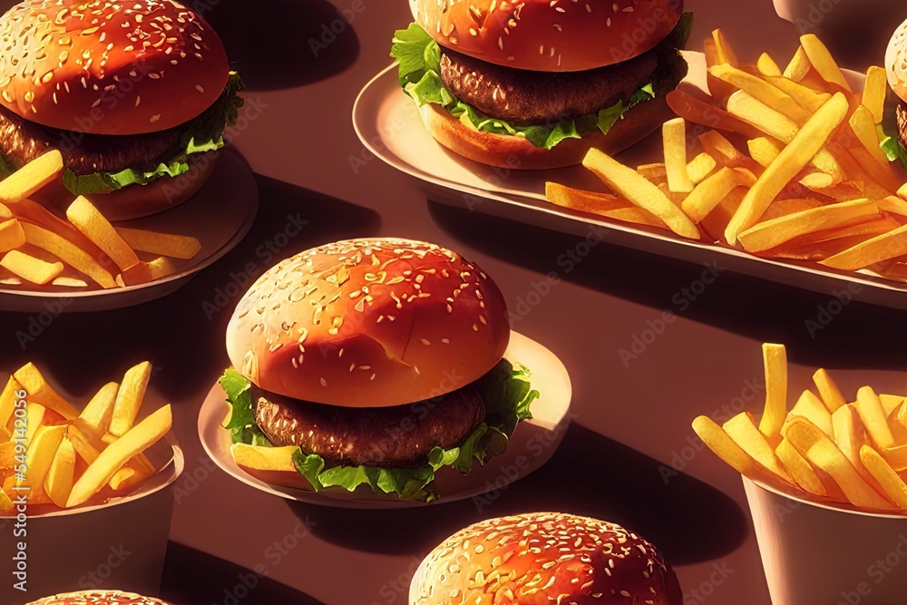 Hamburger Burger French Fries Seamless Texture Pattern Tiled Repeatable ...