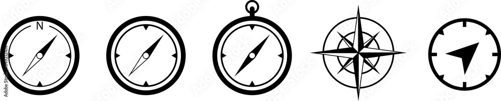 Compass black icons set. Wind rose signs. Compass symbols: north, south ...