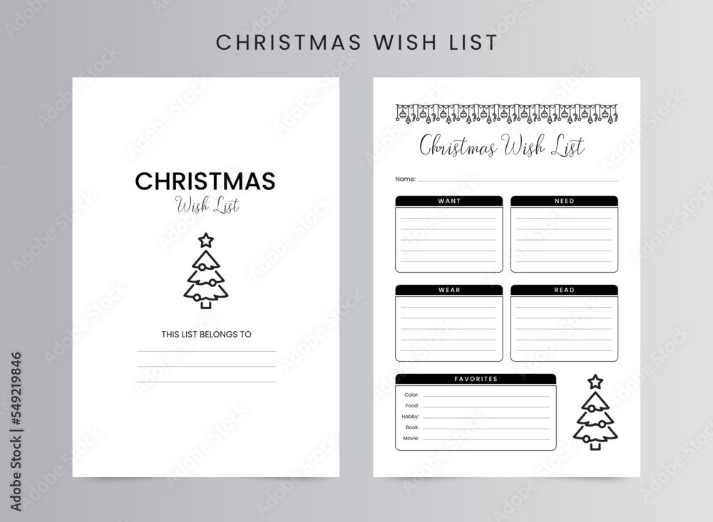 Christmas Wish List Printable Template Stock Vector | Adobe Stock