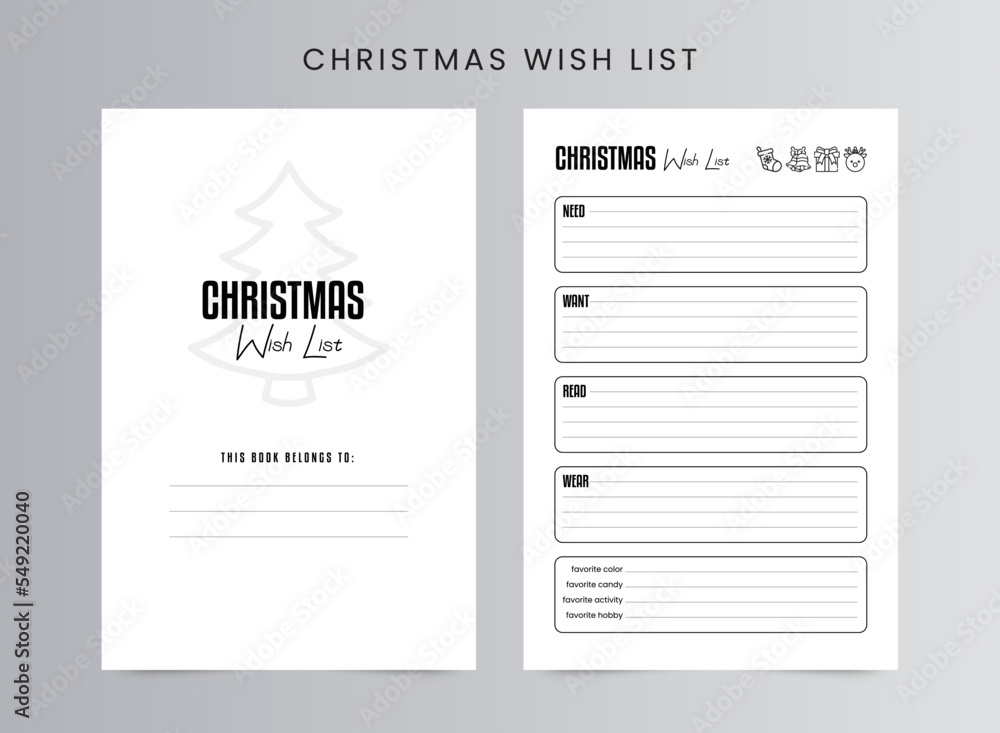 Christmas Wish List Printable Template Stock Vector | Adobe Stock