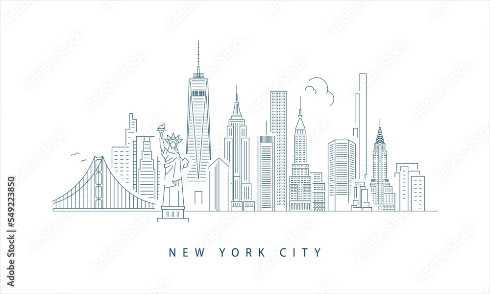 New York City Skyline editable outline Stock Vector | Adobe Stock