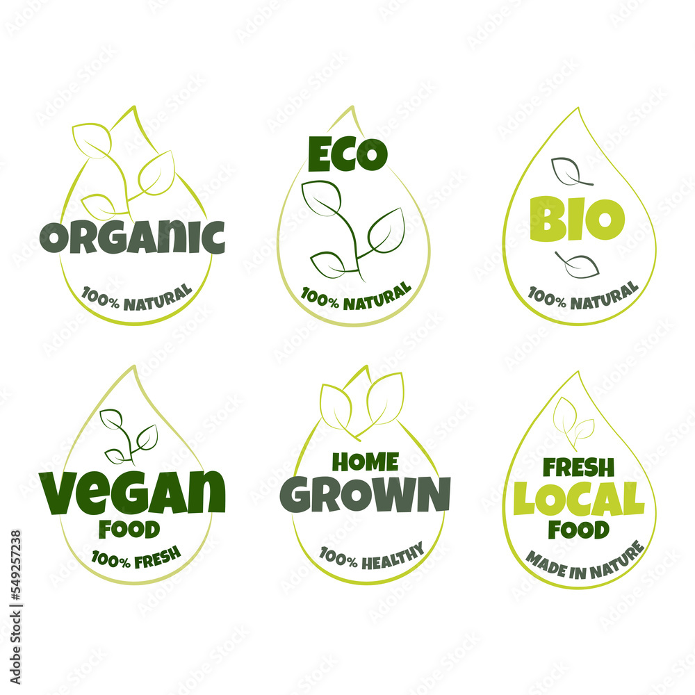 Eco, bio, organic and natural products sticker, label, badge and logo ...