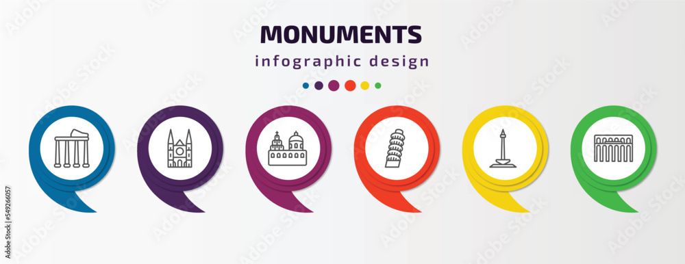 monuments infographic template with icons and 6 step or option ...