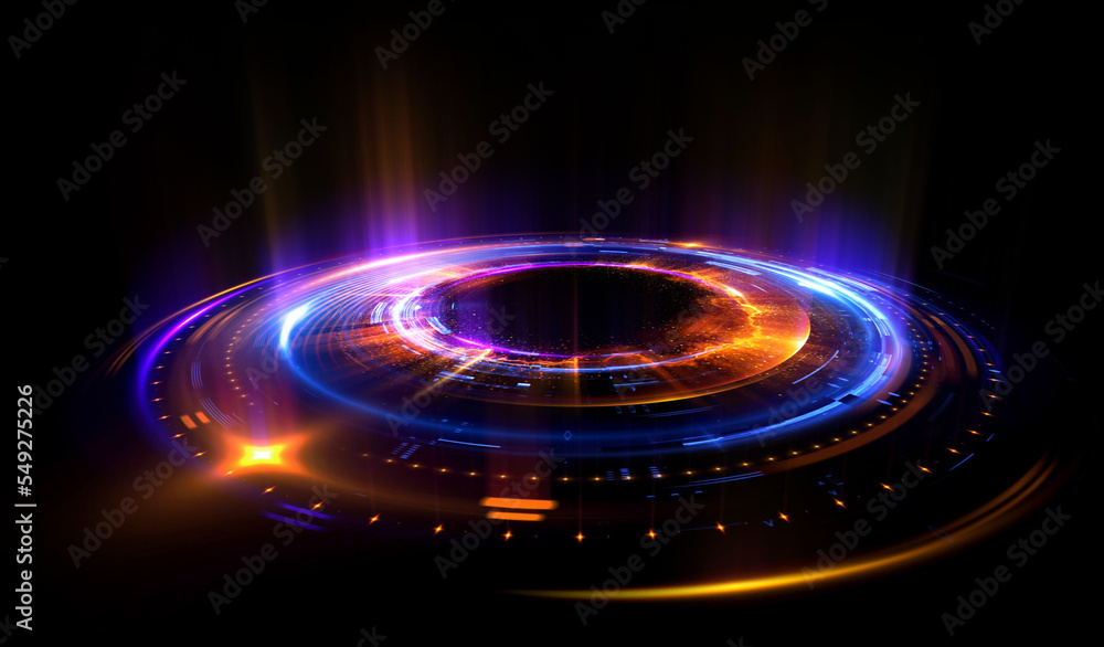 Glow swirl light effect. Circular lens flare. Abstract rotational lines ...