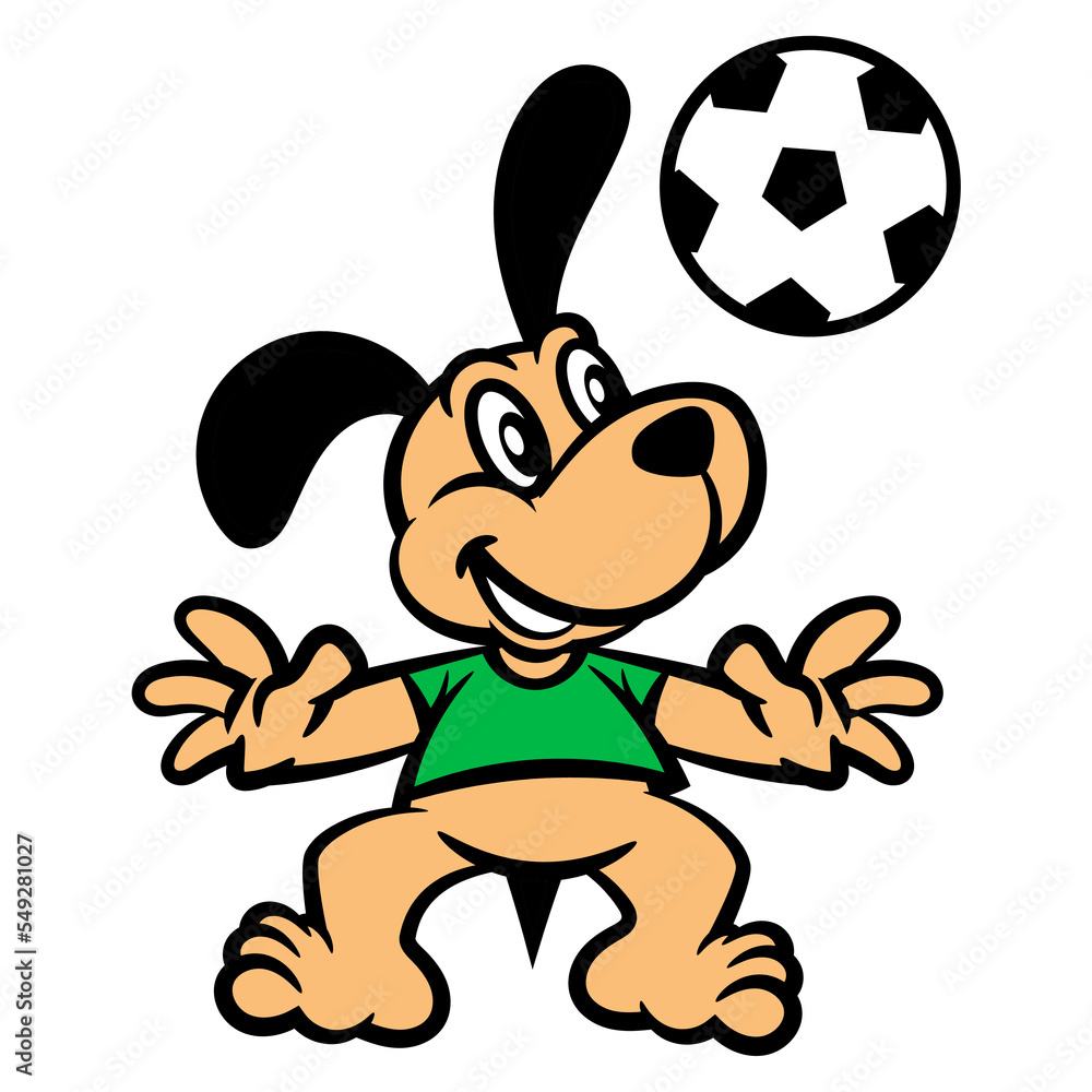 Cartoon illustration of Cute little Dog wearing soccer jersey and ...