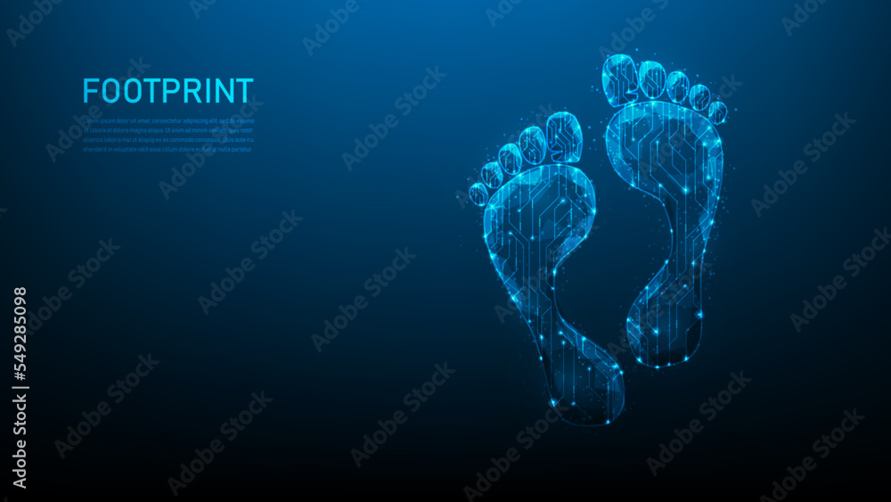 footprint digital technology on blue drak background. biometric ...