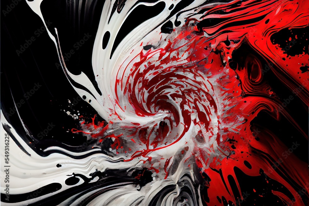 Computer generated image of abstract red, white and black splashing ...