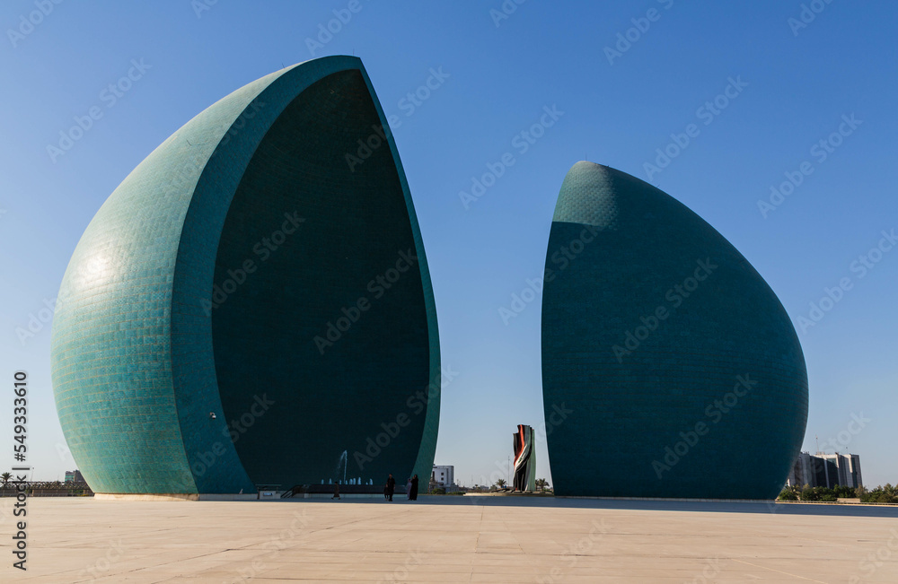 Baghdad, Iraq - November 2022: Split turquoise domes of Al Shaheed war ...