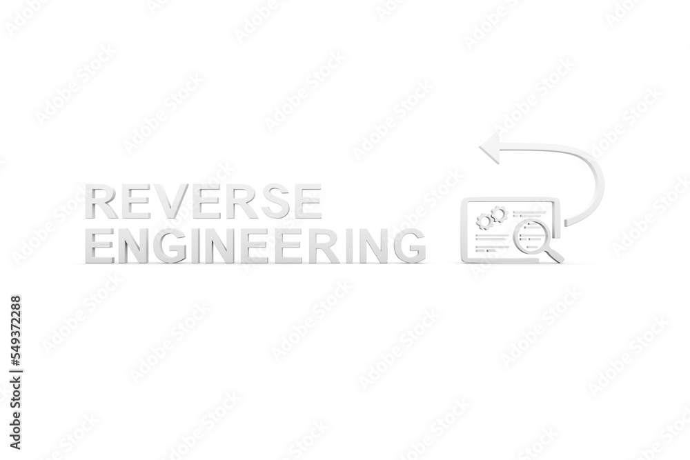 REVERSE ENGINEERING concept white background 3d render illustration ...