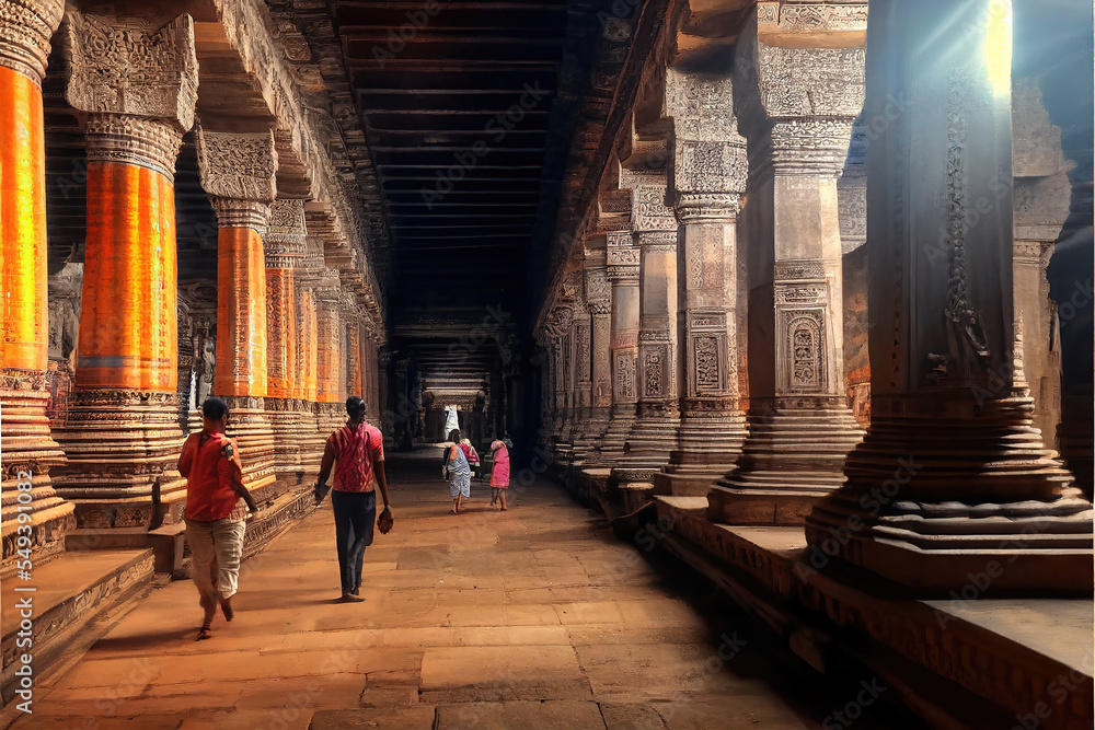 AI generated image of the lovely pillars inside the ancient Brihadeeshwara temple in Thanjavur ...