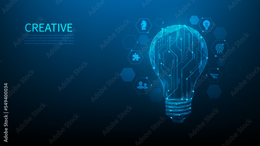 idea solution light bulb digital circuit. creative thinking digital ...