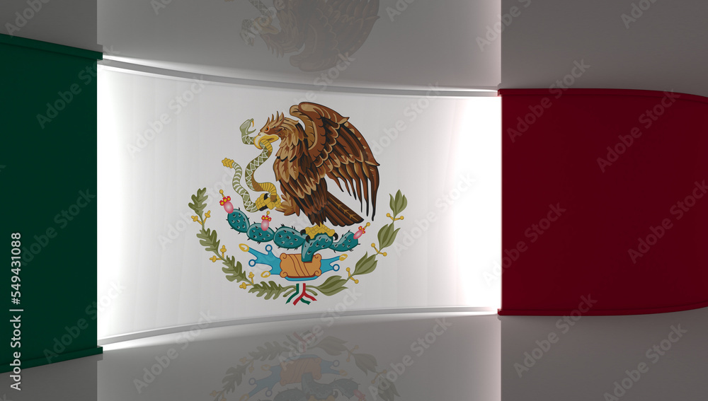 Mexico flag . Mexico flag background. TV studio. News studio. The ...