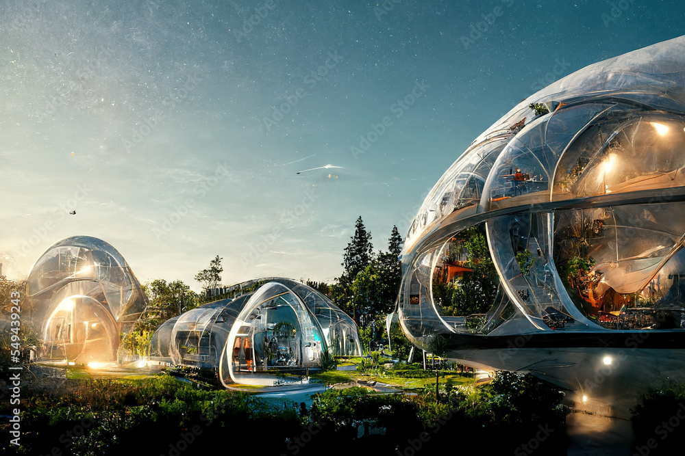 Space expansion concept of human settlement in alien world with green ...