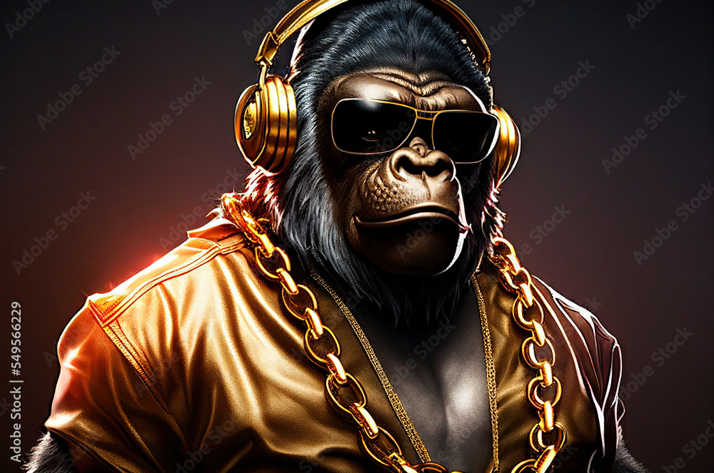 Cool monkey gorilla Gangsta rapper in sunglasses. generated sketch art ...