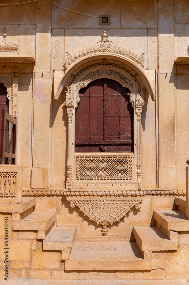 Sandstone made beautiful balcony, jharokha, stone window and exterior ...