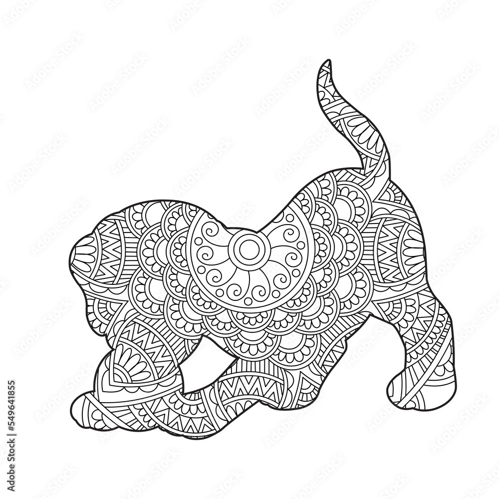 Zentangle dog mandala coloring page for adults christmas dog and floral ...