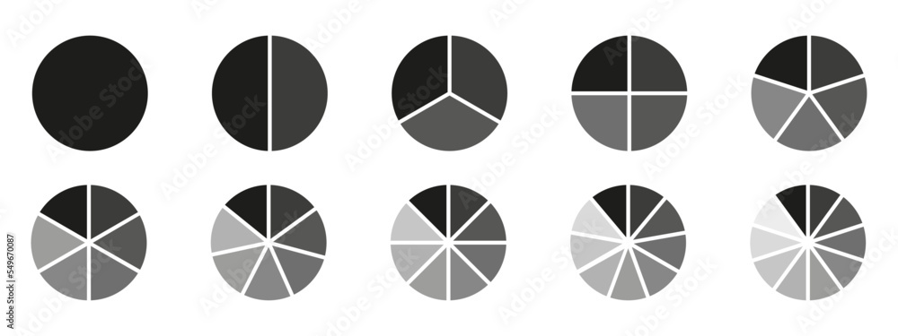 Circles divided diagram 3, 10, 7, graph icon pie shape section chart ...