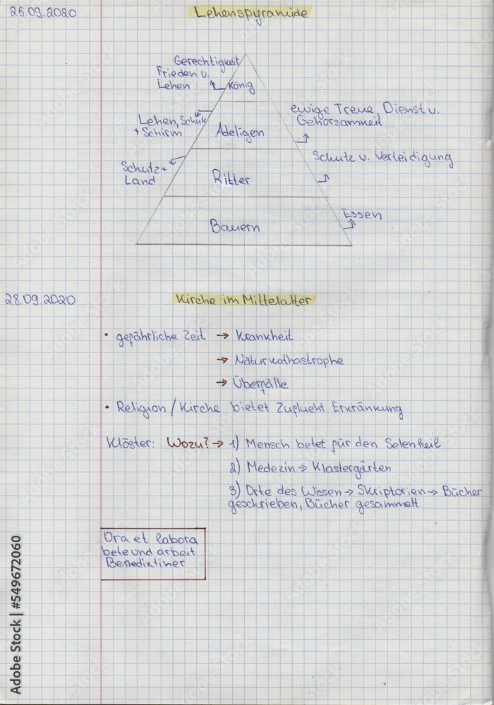 School student's notes on history in a school notebook about the ...