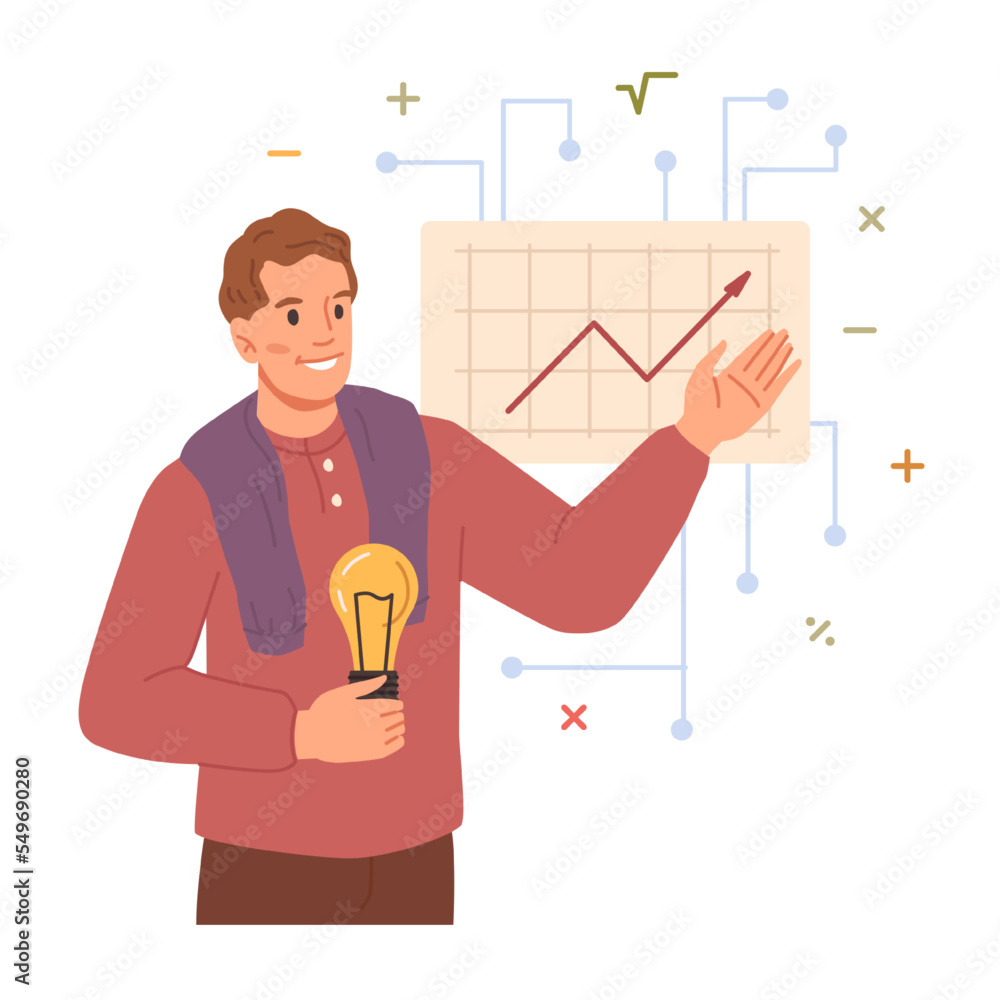 Arbitrary type thinking or mindset, isolated man reflecting on analysis ...