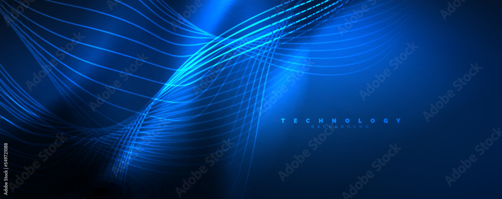Techno neon wave lines, dynamic electric motion, speed concept ...