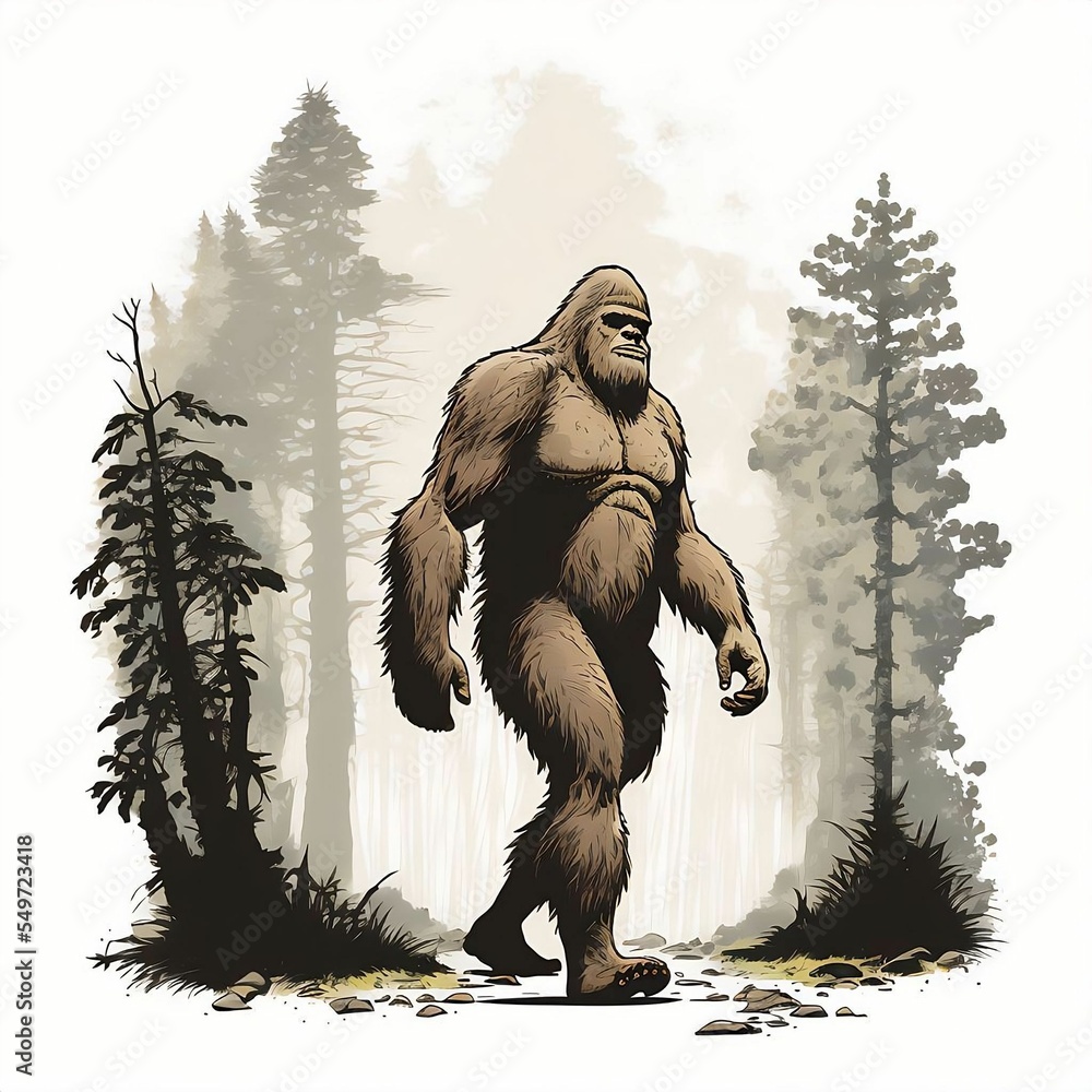 Ilustración de Stock Bigfoot Walking Through the Forest | Created Using Midjourney and Photoshop ...