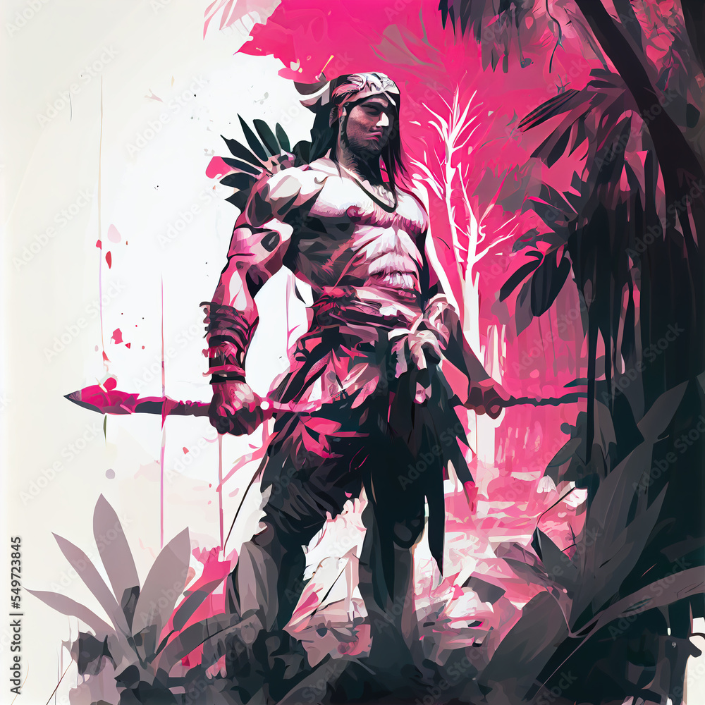 Young warrior indian. Jungle background Stock Illustration | Adobe Stock