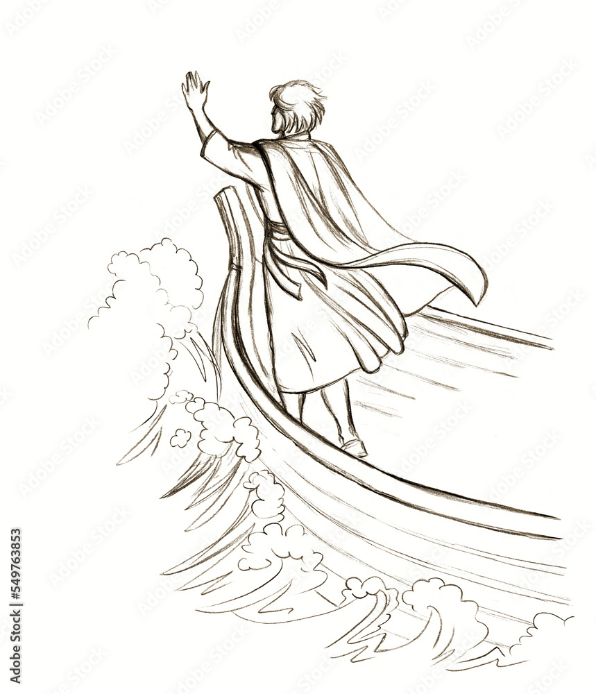 Jesus calms the storm. Pencil drawing Stock Illustration | Adobe Stock