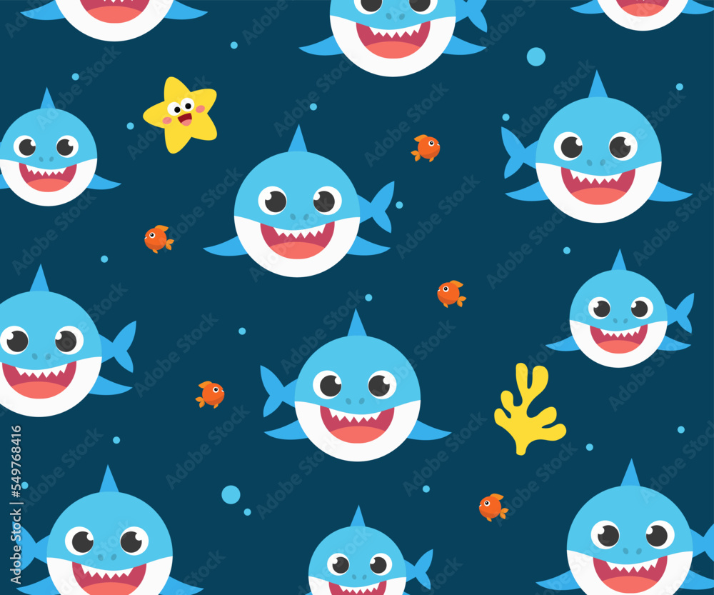 Vector de Stock Baby Shark Birthday Background. Cartoon sharks ...