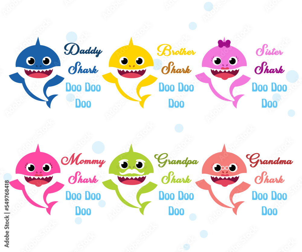 Baby shark birthday card. Cartoon sharks characters. Baby Shark Icons ...