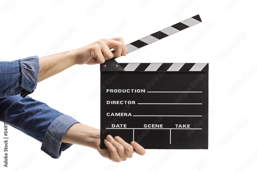Male hands holding a clapper board Stock Photo | Adobe Stock