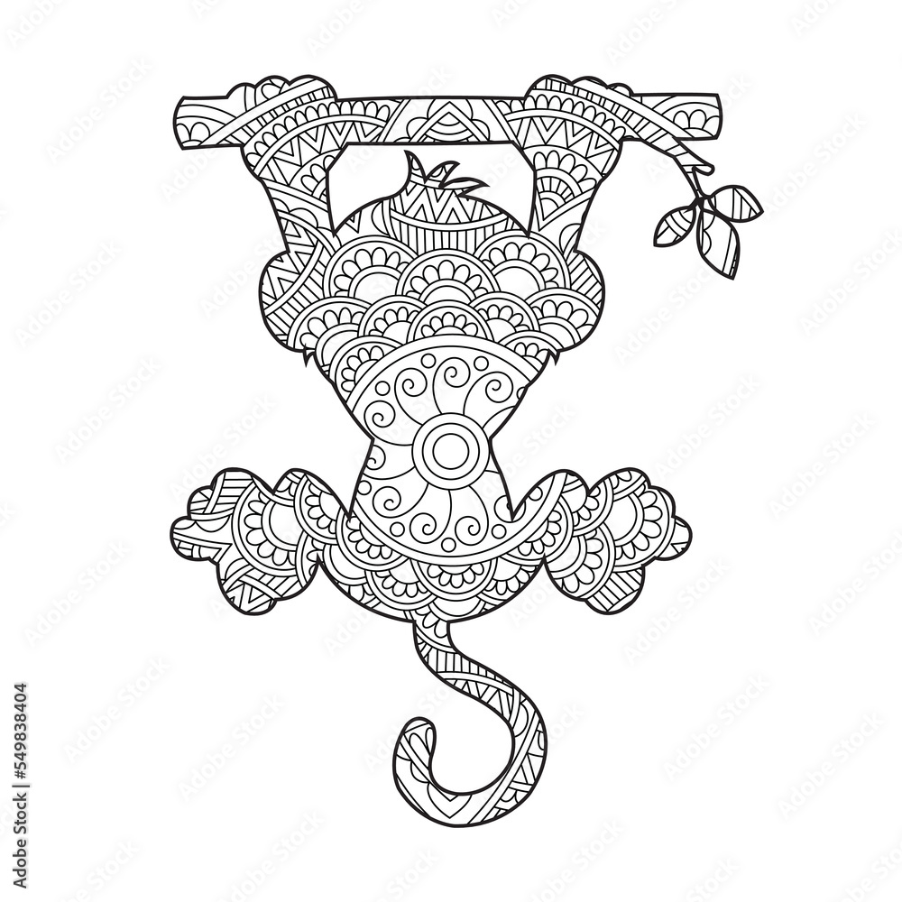 Zentangle monkey mandala coloring page for adults christmas monkey and ...