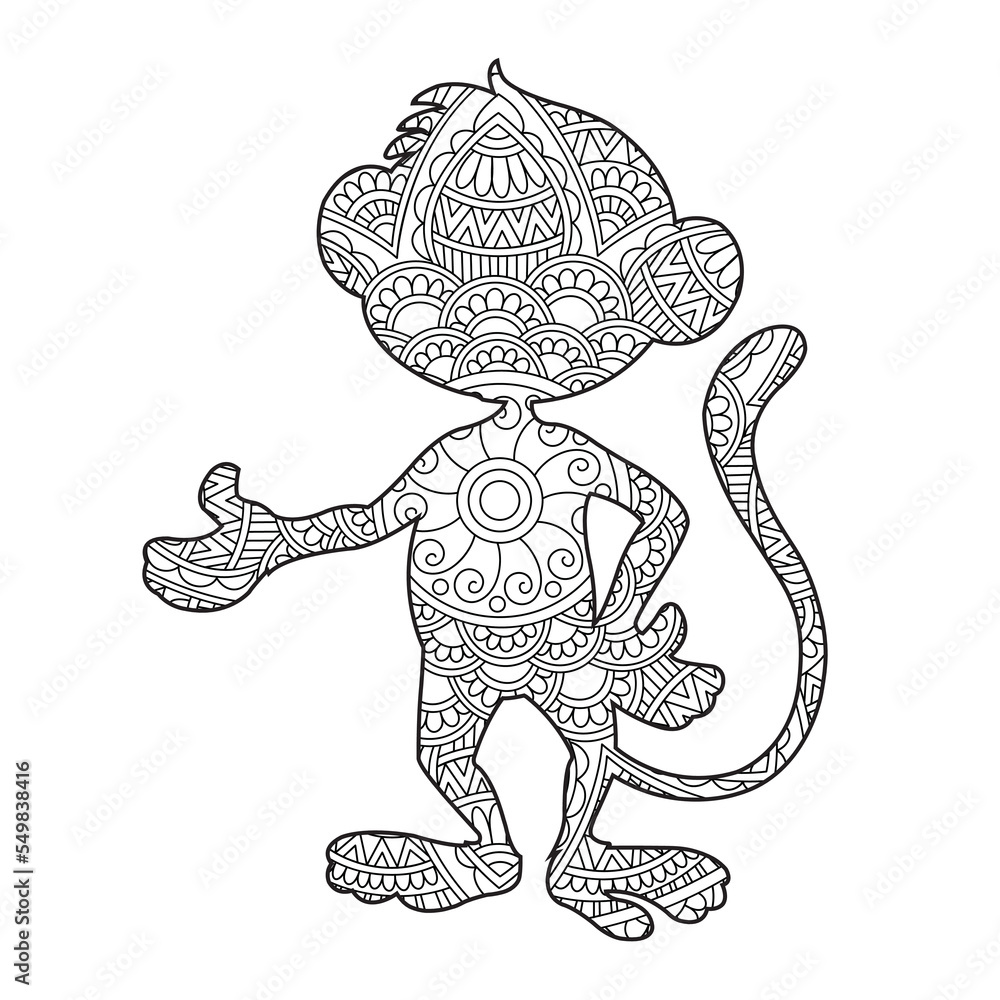 Zentangle monkey mandala coloring page for adults christmas monkey and ...