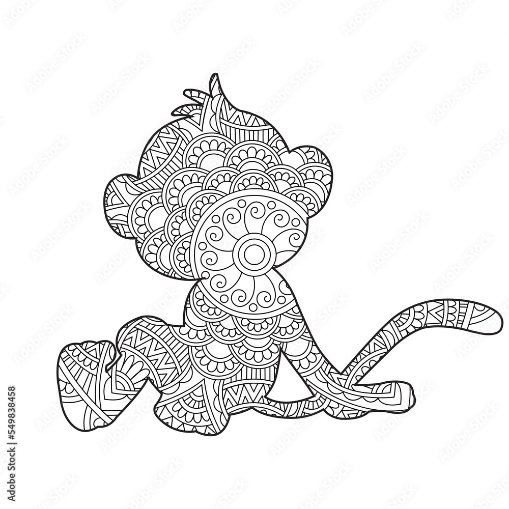 Zentangle monkey mandala coloring page for adults christmas monkey and ...