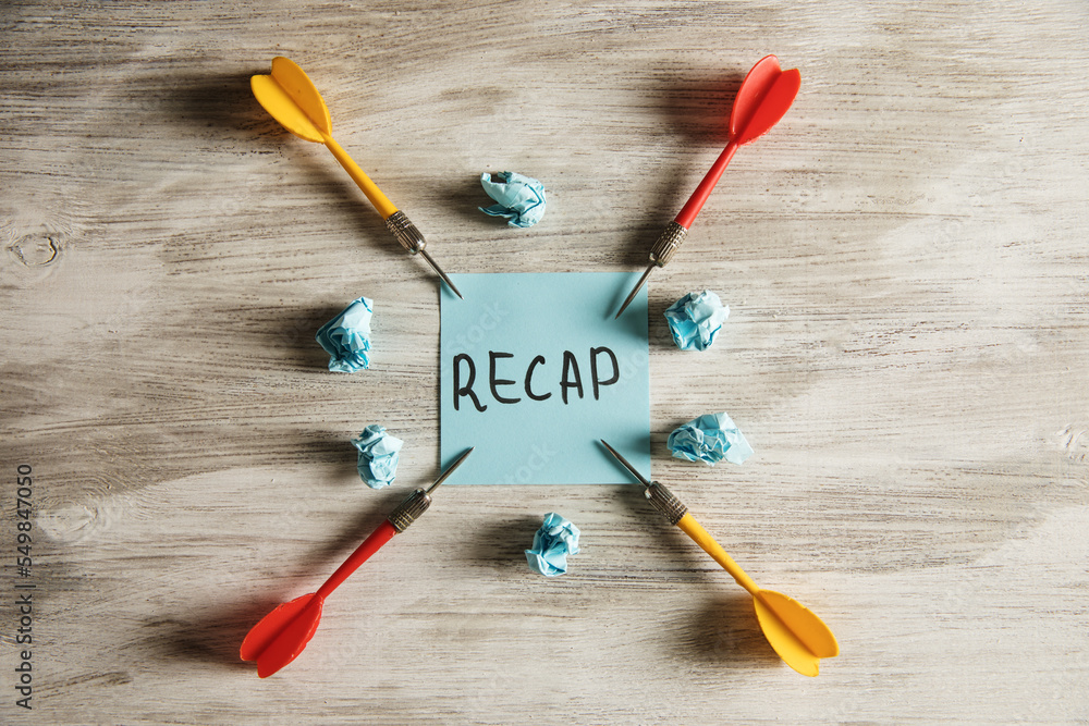 Inscription on paper Recap and darts Stock Photo | Adobe Stock