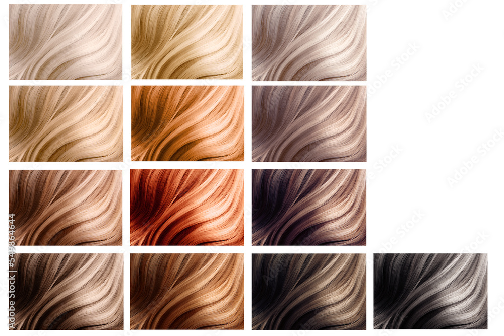 Foto Hair dye shades. Hair color palette with a wide range of swatches ...