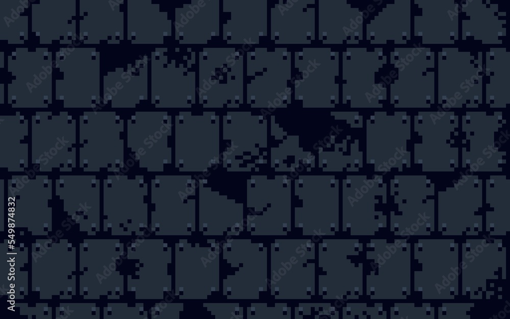 2D Dungeon Steel Wall Texture - Assets for Game - Pixel art Tileset. Gray stone, steel concrete ...
