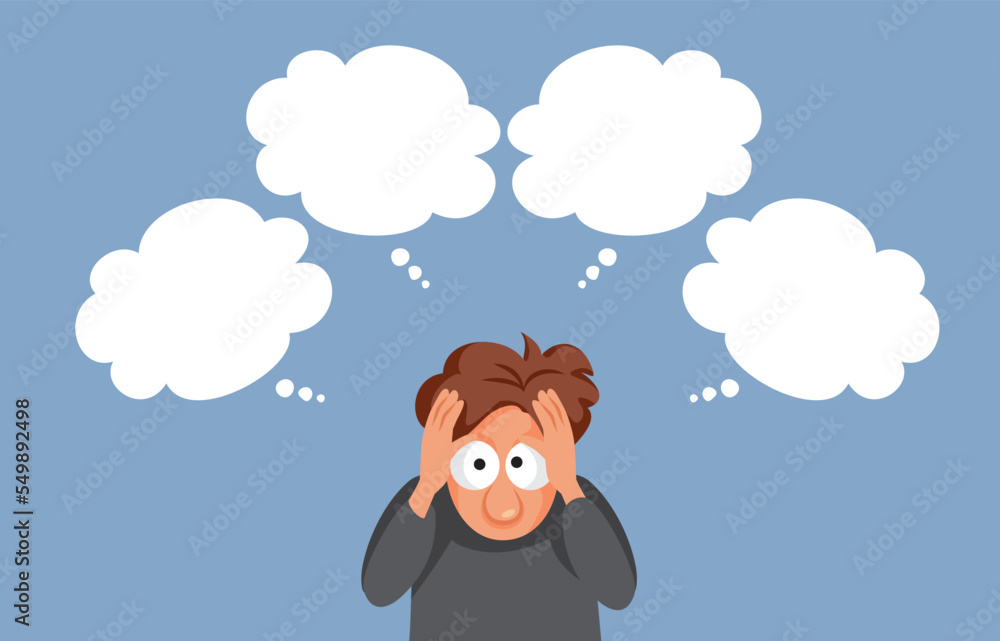 Overwhelmed Man Having Many Negative Thoughts Vector Cartoon. Busy man ...
