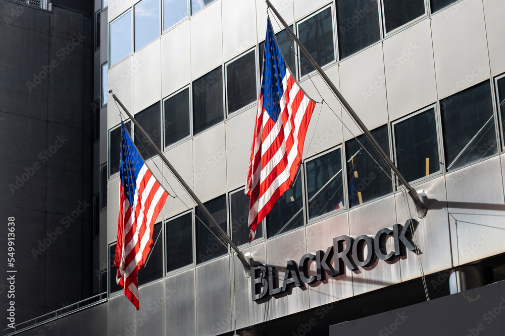 New York, NY, USA - July 5, 2022: BlackRock logo is seen at its global ...