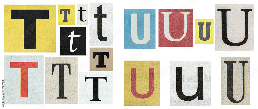 PNG Ransom notes alphabet Paper cut letters T-U newspaper cut outs ...